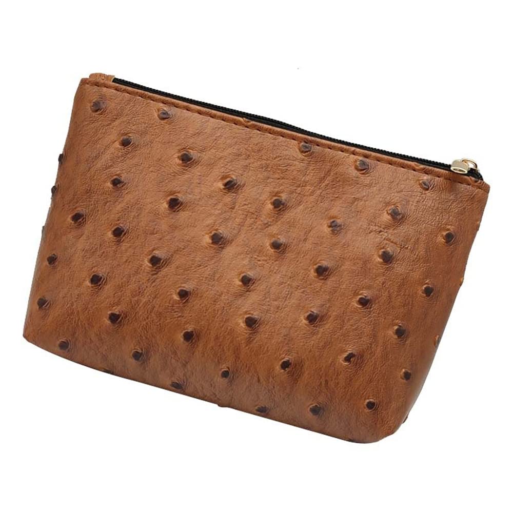 Bestmaple Portable Fashion PU Ostrich Grained Leather Coin Pouch Credit Card Holder Small Thin Wallet Travel Pouch Change Zipper Purse (Brown)