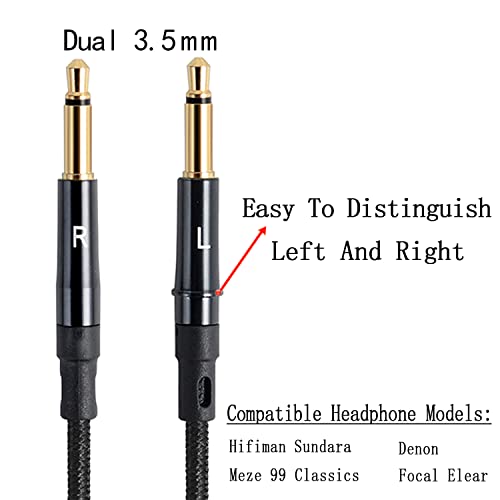 FAAEAL HE400SE Audio Cable,Replacement for Hifiman HE4XX, HE400i(New Edition),HE1000,Meze 99 Classics,Denon AH-D9200 D7200 Headphones, Dual 3.5mm(1/8β) Aux Cord Extension Wire(3.5mm)