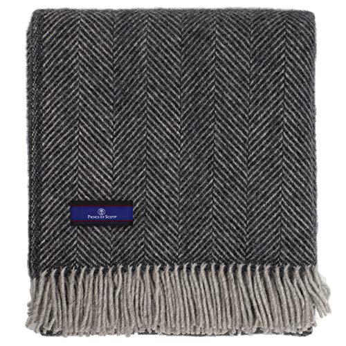 Prince of Scots Highland Tweeds Herringbone 100% Pure New Wool Throw ~ Charcoal ~
