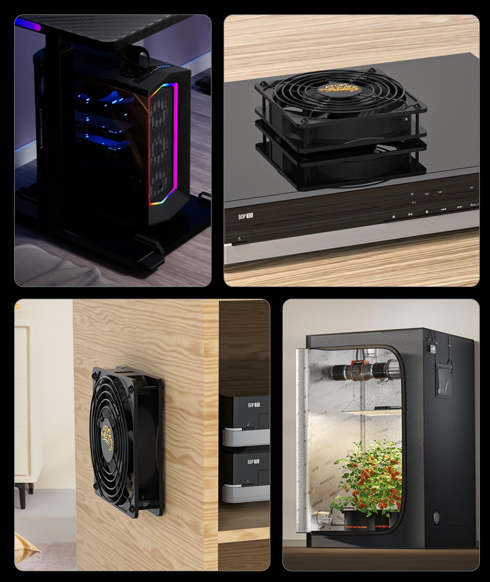 ATOM NEXUS AC Axial Fan AN1225, 120V Computer Fan with AC Plug, Quiet Muffin Fan, 120mm x 25mm Computer Cooling Fan for DIY Cooling Ventilation Exhaust Projects