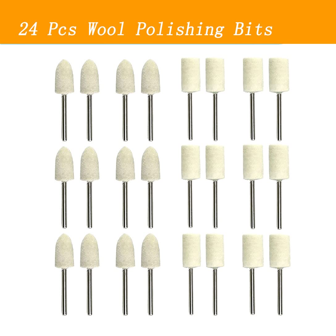 ๐๐ฎ๐จ ๐ค๐ 24 Pcs Wool Polishing Bits - Wool Felt Polishing kits with 1/8 Inch Mandrel for Dremel Rotary Tools (Polishing Point Diameter:10mm)