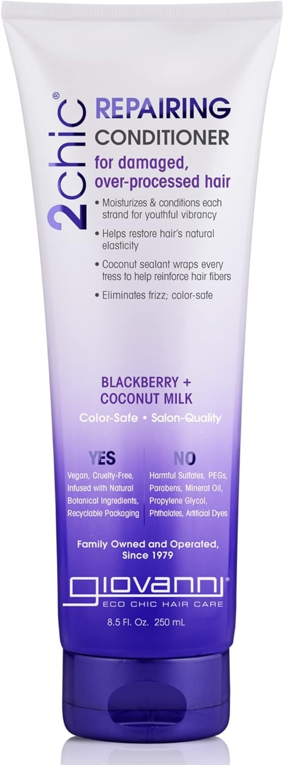 GIOVANNI 2chic Ultra-Repairing Conditioner - For Damaged, Over-Processed Hair, Helps Restore Hair's Natural Elasticity, Blackberry & Coconut Milk, Argan, Keratin, Shea Butter - 8.25 oz. Each