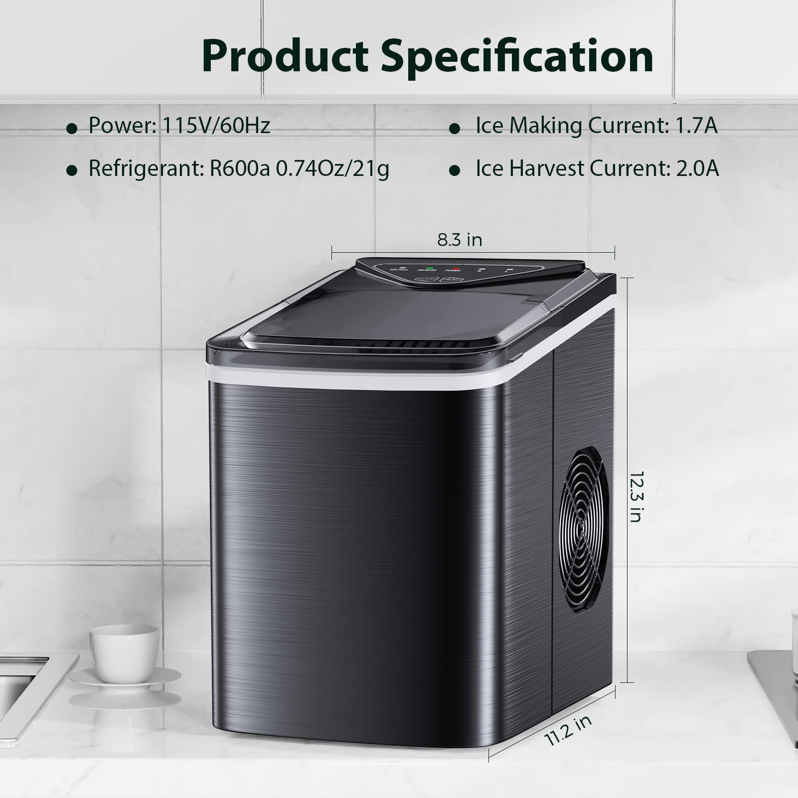 Ice Makers Countertop, Self-Cleaning Function, Portable Electric Ice Cube Maker Machine, 9 Ice Cubes Ready in 6 Mins, 26lbs 24Hrs with Ice Scoop and Basket for Home Kitchen Office, Stainless Steel