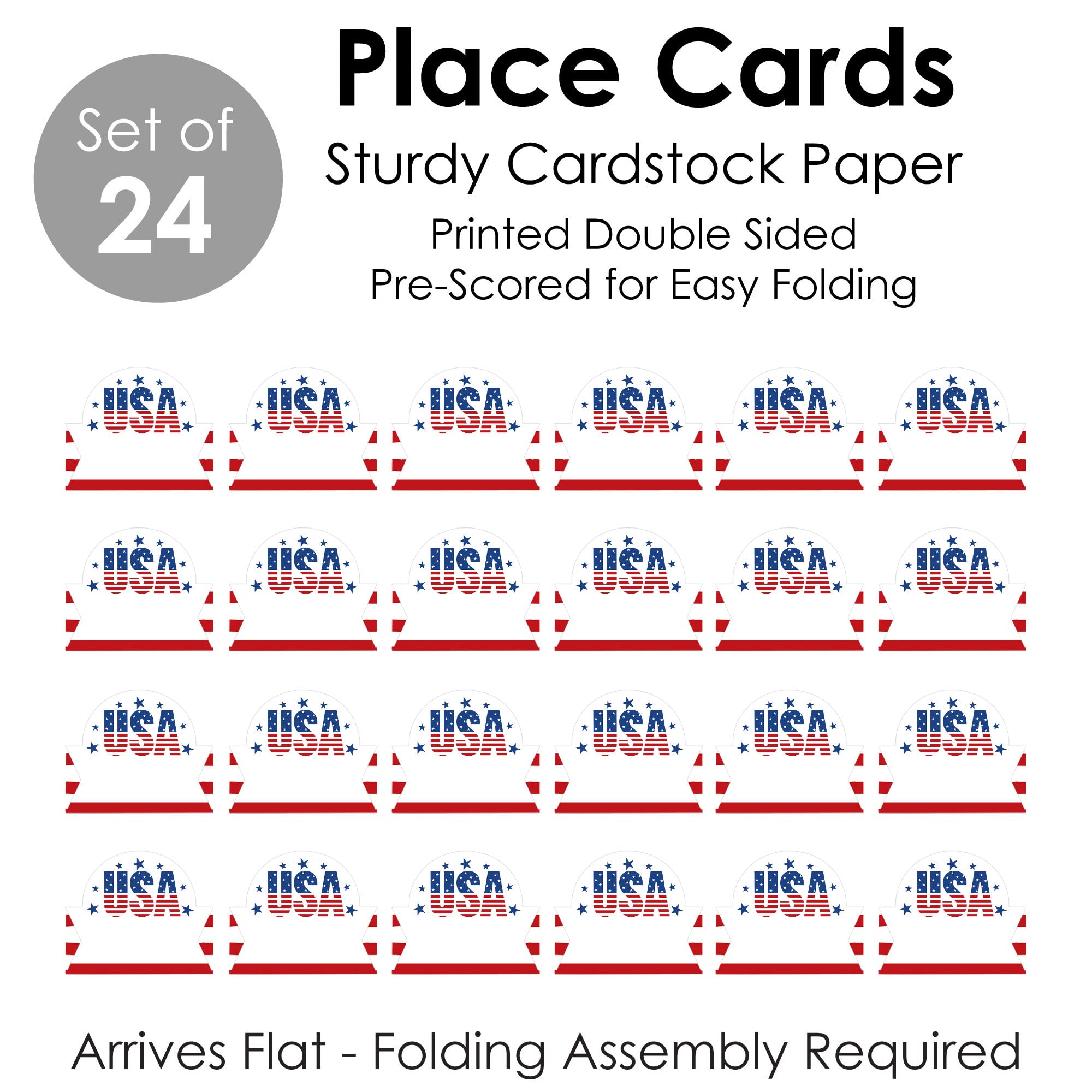 Big Dot of Happiness Stars and Stripes - Patriotic Party Tent Buffet Card - Table Setting Name Place Cards - Set of 24