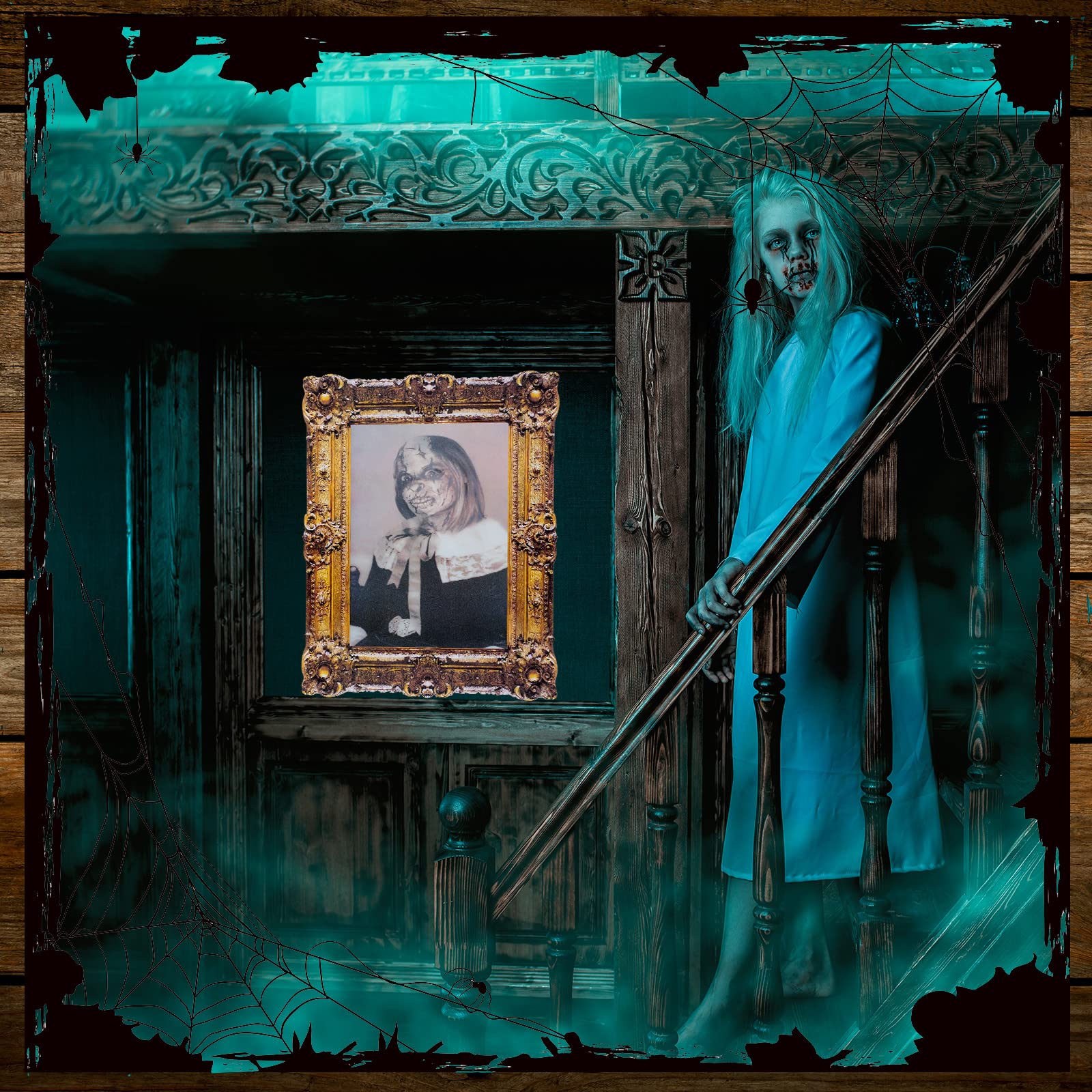Cindeer 12 Pcs Halloween 3D Changing Face Moving Picture Frame Scary Decor Spooky Ghost Portrait Halloween Wall Decoration for Window Wall Halloween Party Haunted House