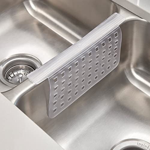 iDesign Euro Plastic Saddle, Glassware and Sink Protector for Kitchen, Bathroom Pots, Pans, Dishes, 11" x 12", Clear