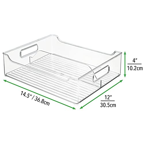 mDesign Wide Plastic Kitchen Pantry Cabinet, Refrigerator, Freezer Food Storage Bin with Handles - Divided Organizer for Fruit, Yogurt, Snacks, Pasta - BPA Free, 14.5" Long, 2 Pack - Clear