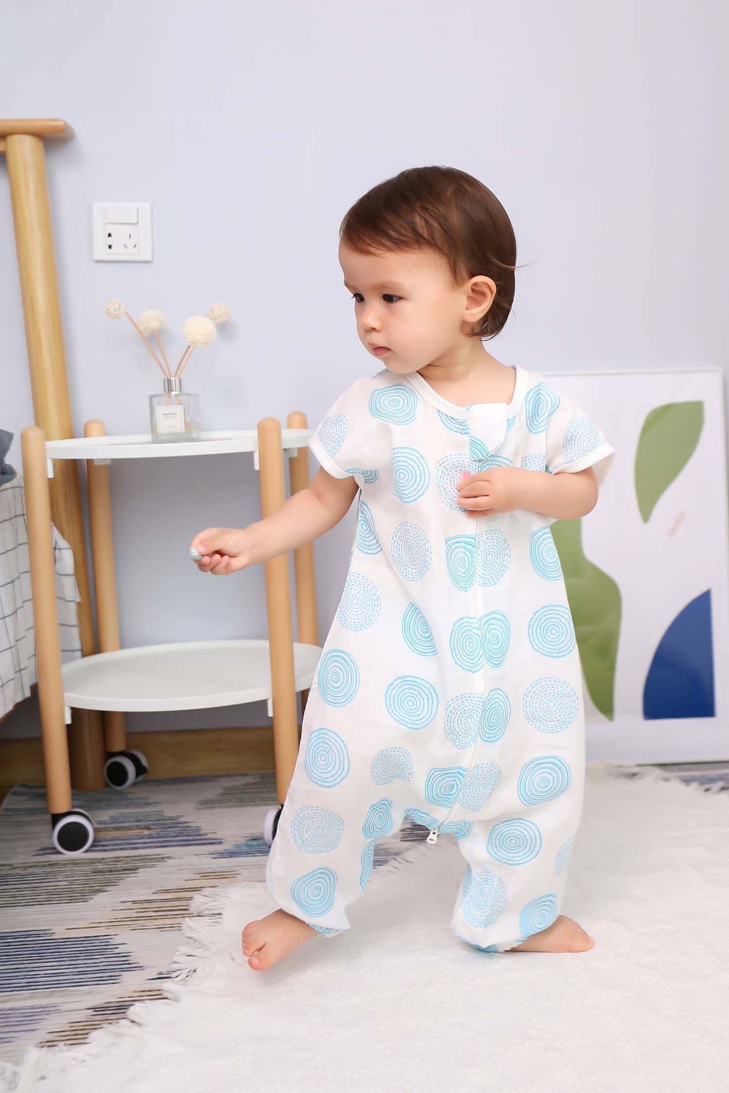 TADO MUSLIN Baby Sleeping Sack 100% Organic Cotton Toddlers Wearable Blanket with Legs, Blue Circle, 35",For 2-4 Years
