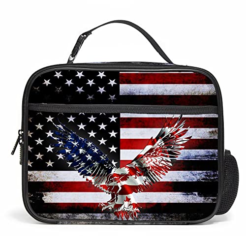Black Eagle Insulation Lunch Bag with Locking Hand Strap Durable Waterproof Lunch Box High Capacity Lunch Tote Bag with Pockets for Boy Gir Women Men