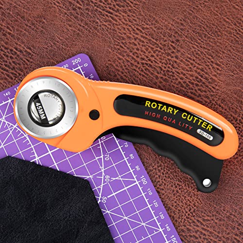 Fabric Cutter, 45mm Ergonomic Rotary Cutter - Leather Cutting Tool ,Rotary Fabric Cutter, Sewing Rotary Cutter, Fabric Cutter Wheel& Squeeze Trigger for Quilting, Sewing, Crafts