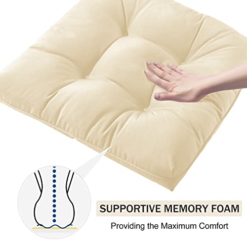 downluxe Outdoor Chair Cushions, Waterproof Tufted Overstuffed U-Shaped Memory Foam Seat Cushions for Patio Funiture, 19" x 19" x 5", Beige, 2 Pack
