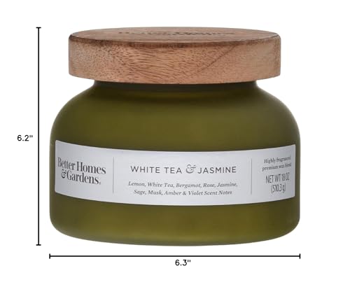 BetterHomes&Gardens 18oz Scented Candle, White Tea and Jasmine 2-Pack, 18oz (501g) x 2 [excluding glass jar weight] (44225)