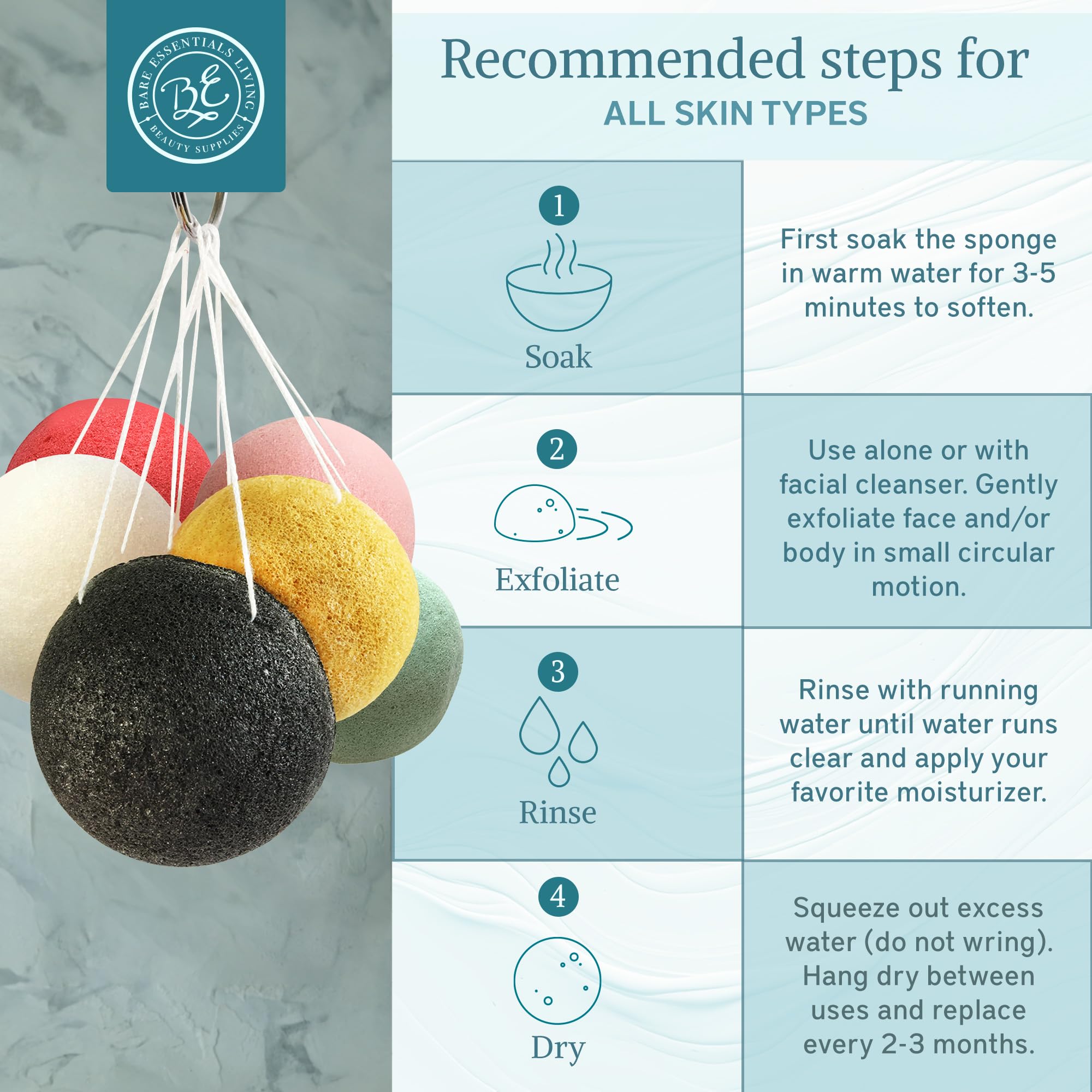 Bare Essentials Living - Konjac Sponges Set (12 Pack) with Activated Bamboo Charcoal Facial Sponge, Natural Sponge, Great for Facial Sponges, Bath Sponge, Beauty Sponge, and Exfoliating Body Sponge