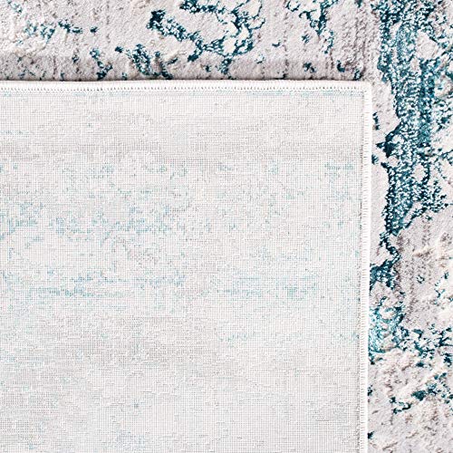 SAFAVIEH Amalfi Collection 8' x 10' Cream / Turquoise AMF572B Modern Abstract Distressed Area Rug