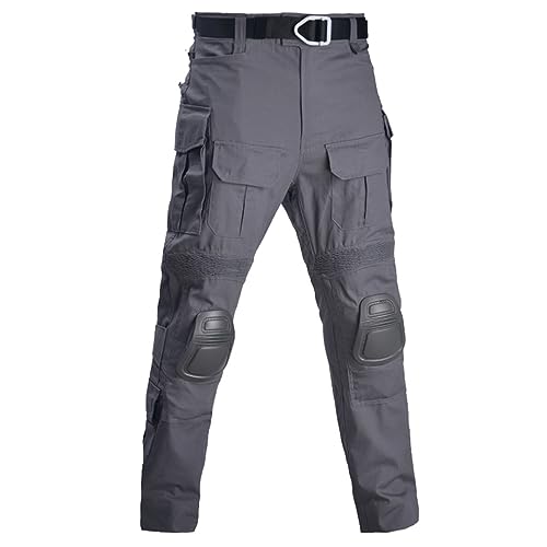 Alonepat Men Combat with Knee Pads Army Military Hunting Tactical Trousers Multicam Hiking Camping Pants Gray XXL