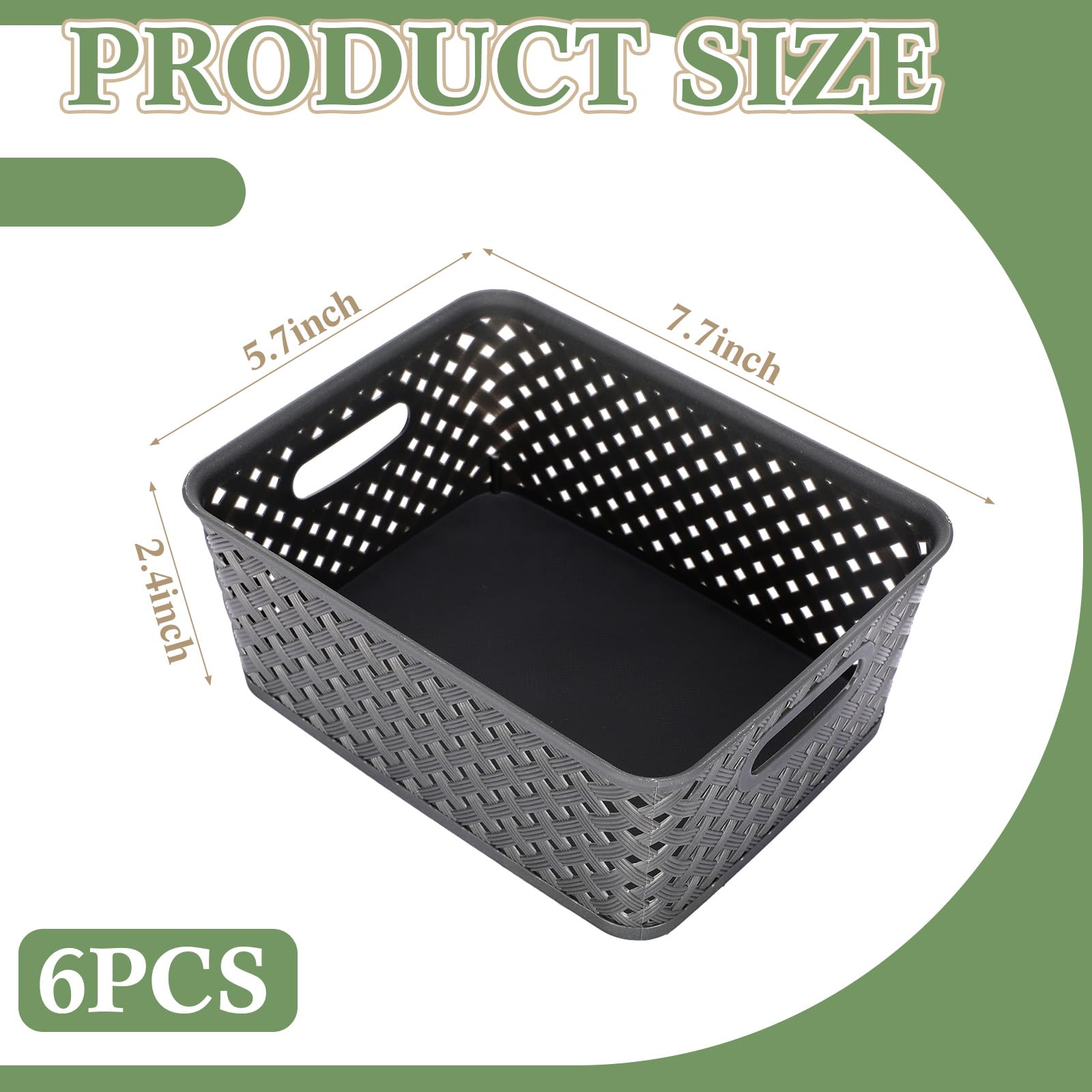 FoldTier 6 Pack Plastic Storage Baskets Stackable Organizing Container Knit Storage Organizer Bins for Shelves Drawers Cabinet Desktop Closet Playroom Classroom Office (Beige,Medium)