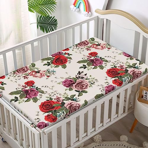 English Garden Themed Fitted Crib Sheet,Standard Crib Mattress Fitted Sheet Soft and Breathable Bed Sheets - Crib Mattress Sheet or Toddler Bed Sheet,28β x52β,Champagne Multicolor