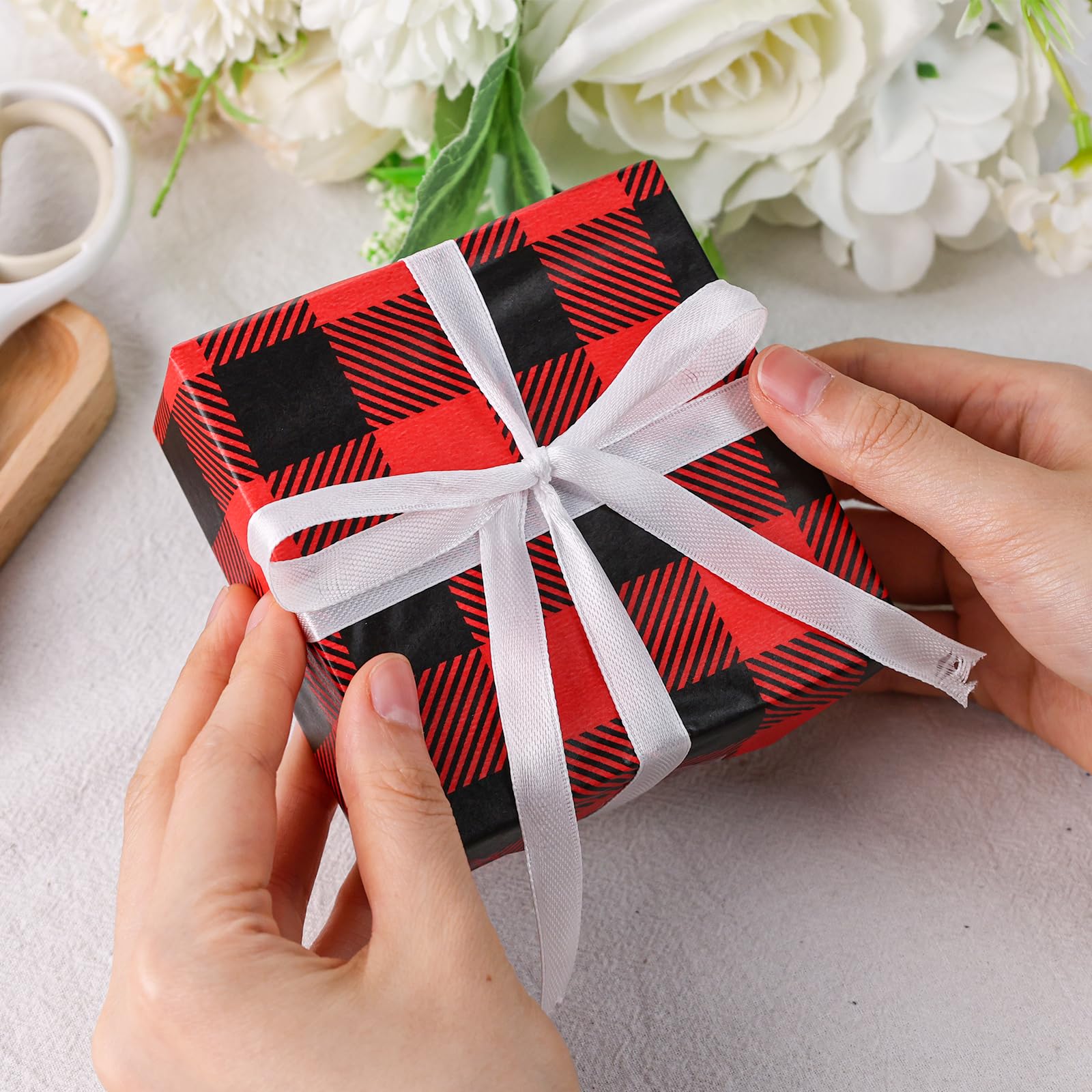 Koogel 120 Sheets Buffalo Plaid Tissue Paper, Red Black Gift Wrapping Tissue Paper 14 x 10 Inch Tissue Paper Bulk for DIY Crafts Party Supplies