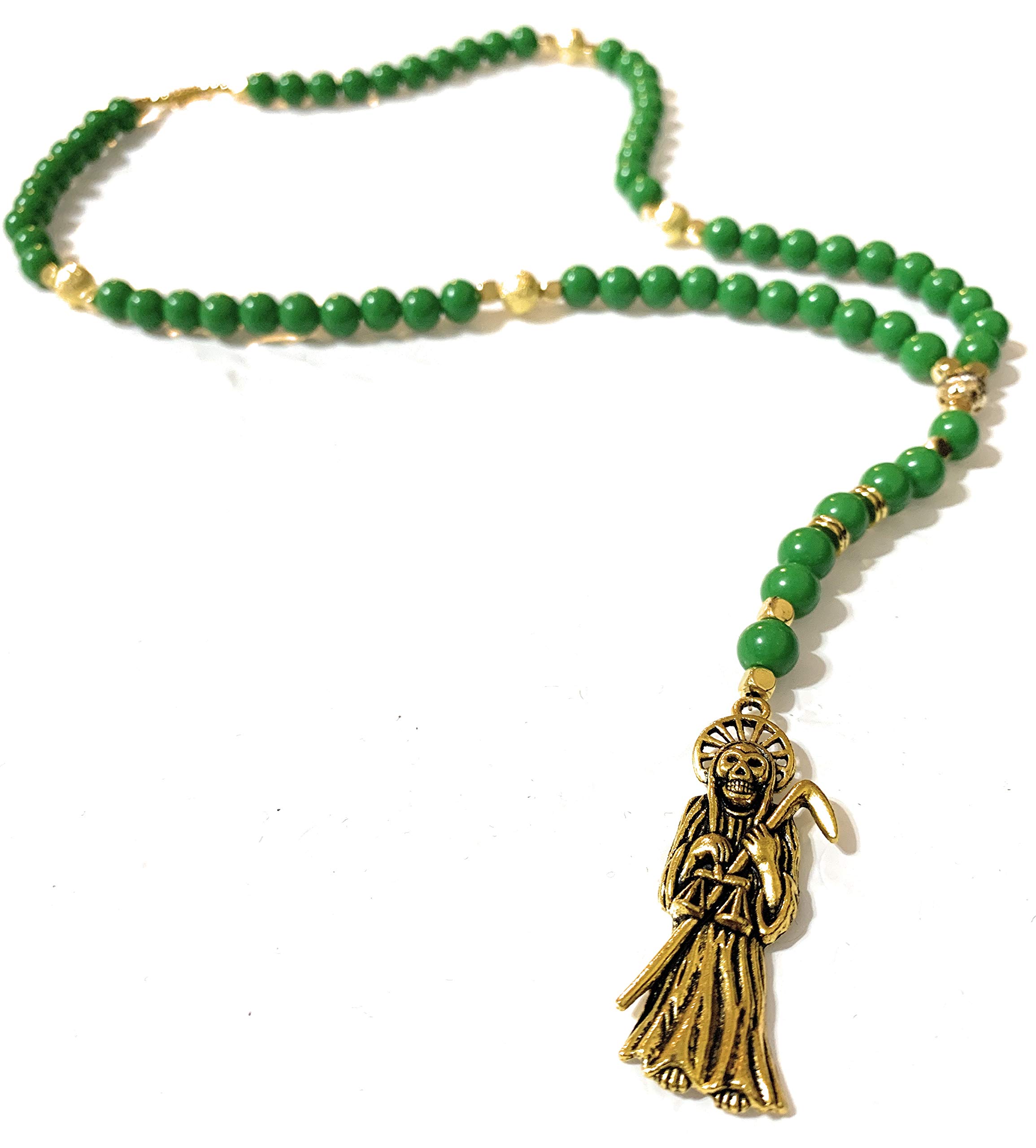 Acrylic Holy death's necklace, rosary style. Collar de la Santa Muerte de acrilico estilo rosario. Grim reaper Y style necklace.