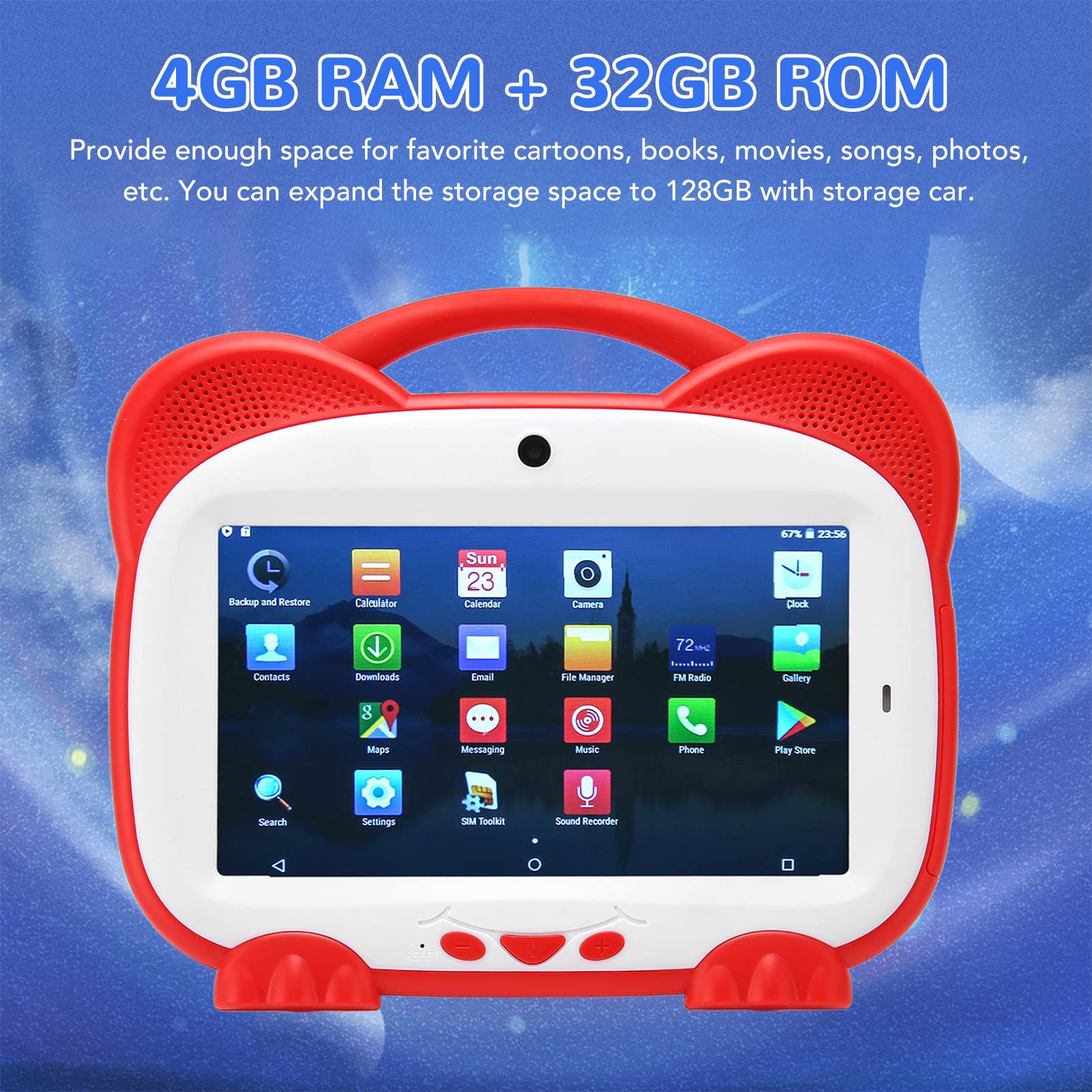 7 Kids Tablet, Toddler Tablet Smart Touch Tablet Support Bluetooth WiFi, 4GB 32GB Dual Camera Quad Core Android 10.0 Tablet with Three Card Slot, 5500mAh Battery (Red)