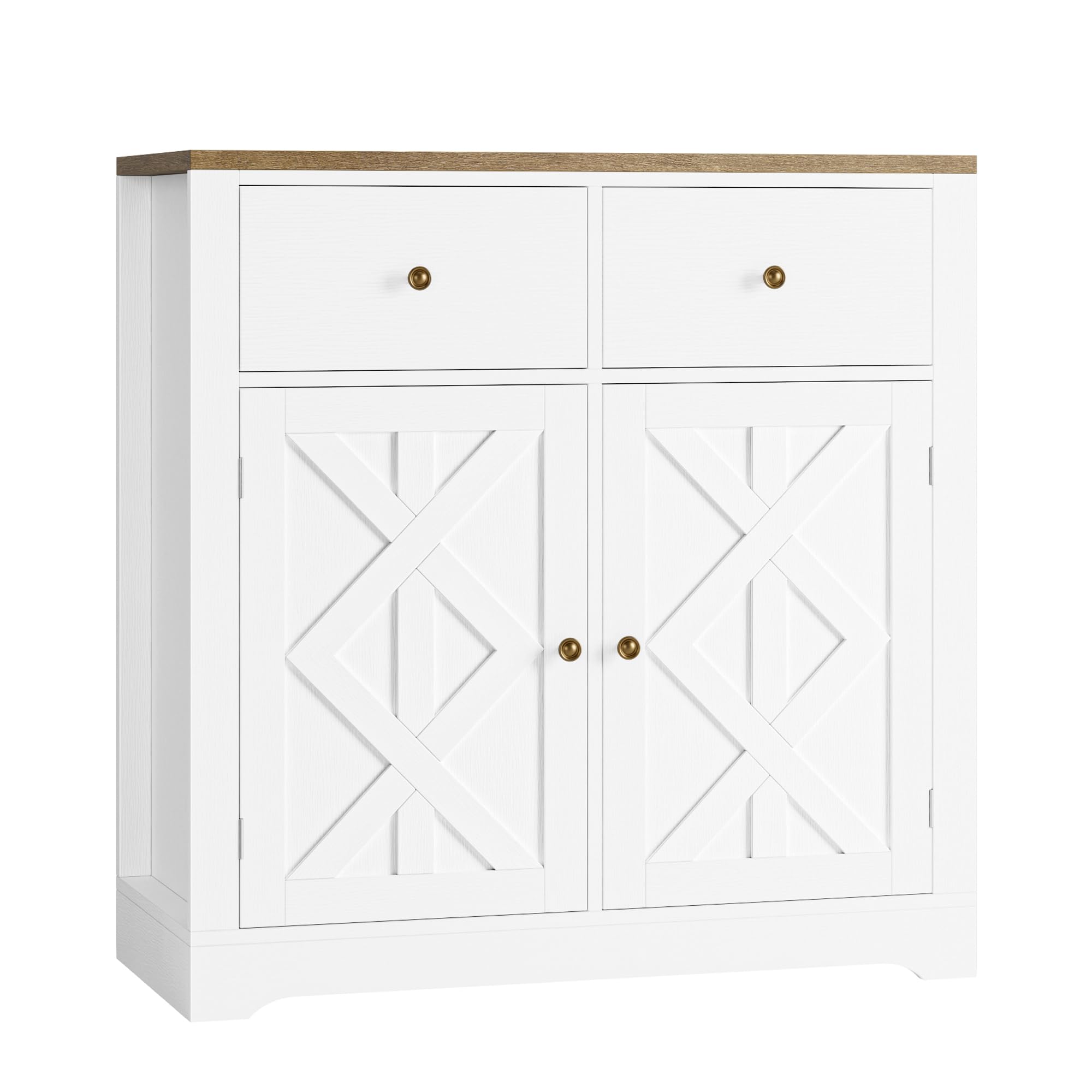 FOTOSOK Kitchen Sideboard Buffet Cabinet, 34'' H Farmhouse Kitchen Storage Cabinet with Drawers and Adjustable Shelves, Modern Coffee Bar Cabinet for Kitchen, Dining Room, Bathroom, Entryway, White