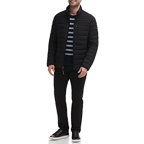 Calvin Klein Men's Lightweight Water Resistant Packable Down Puffer Jacket (Standard and Big & Tall), Black Stretch, Medium