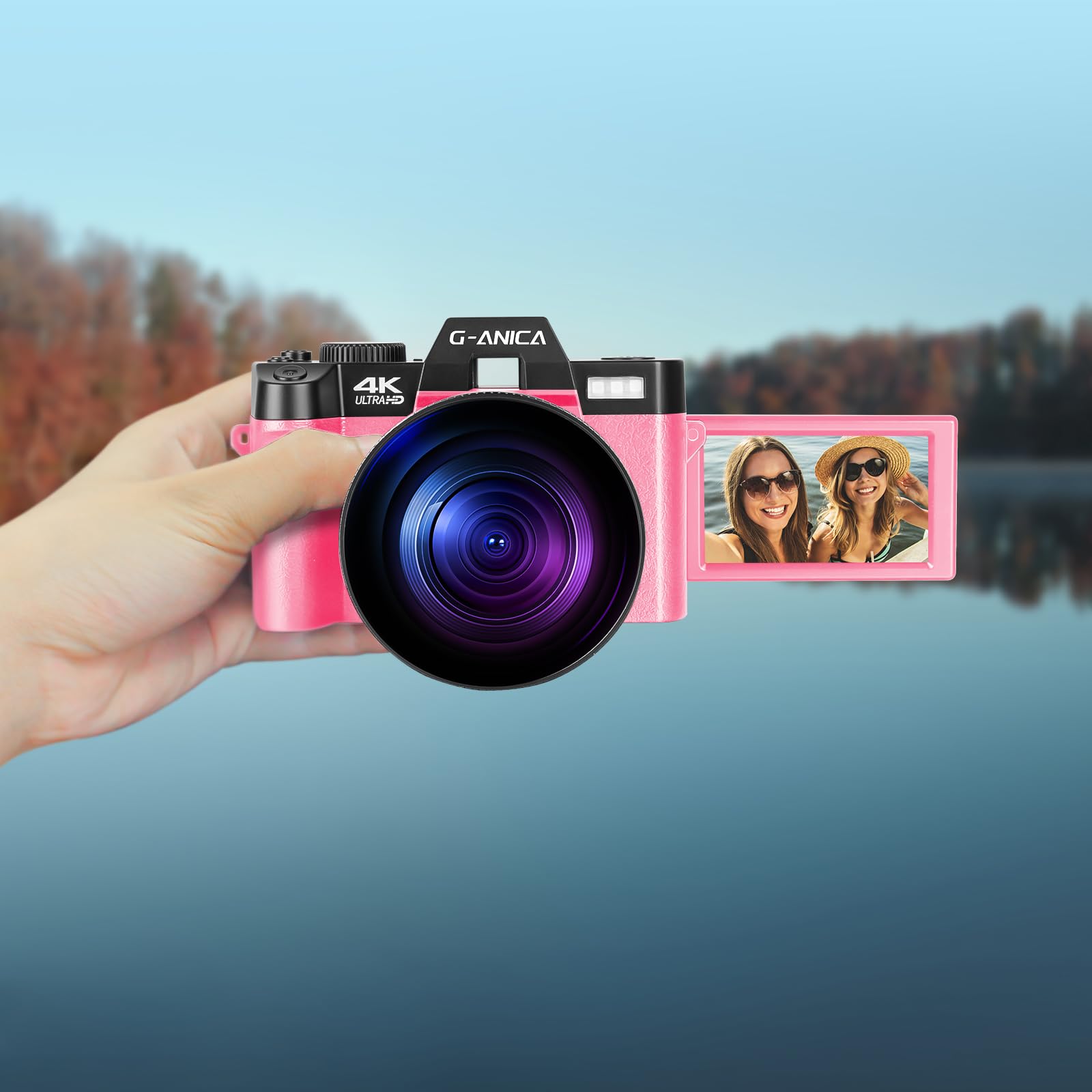 4K Digital Cameras for Photography, 48MP Vlogging Camera for YouTube with WiFi, 180° Flip Screen Compact Camera with Flash, 16X Digital Zoom Travel Camera with Wide-Angle &Macro Lens (Pink)