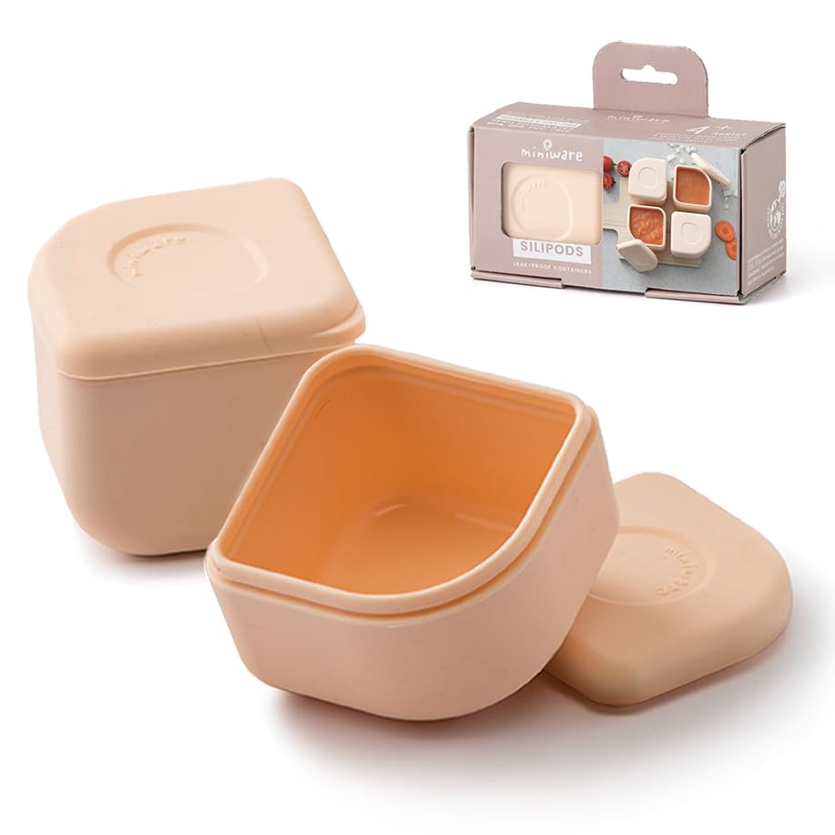 Miniware Silipods - Silicone Snack Containers For Kids - Dishwasher & Fridge Safe Silicone Food Storage Snack Containers for Toddlers - Food Grade Silicone Baby Food Containers (Peach 2 Pack 4 oz.)