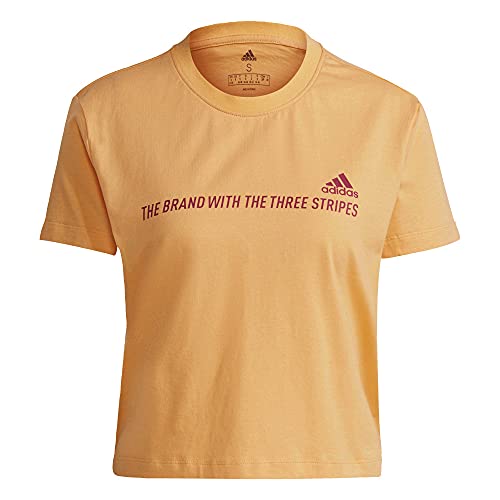 adidas Womens Gradient Logo Cropped T-Shirt Hazy Orange Medium
