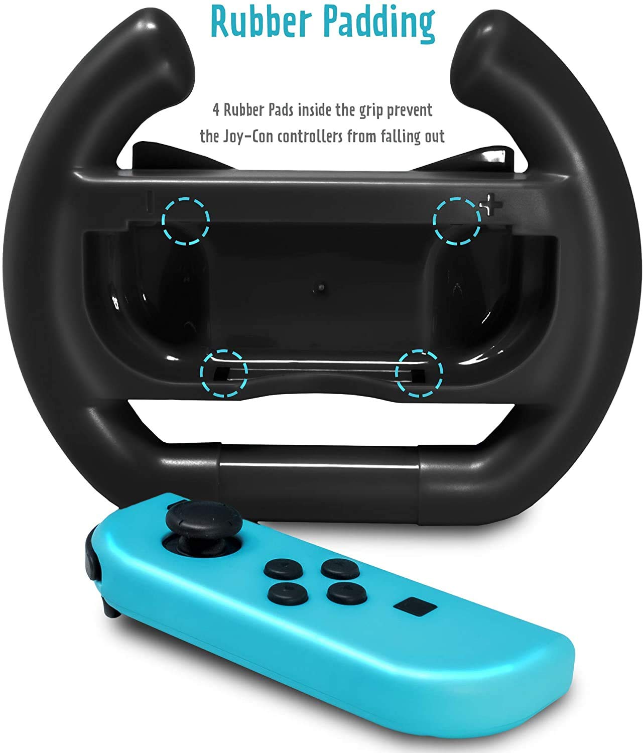 EIMGO 2 x Steering Wheels for Nintendo Switch Joy-Con Racing Game Controller Attachments Handle Grips Set (Flat-bottom, Black)