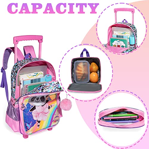 HTgroce 3pcs Panda Rolling Backpack Girls Travel Roller Bag with Wheels Kids School Bags Wheeled Luggage Backpack