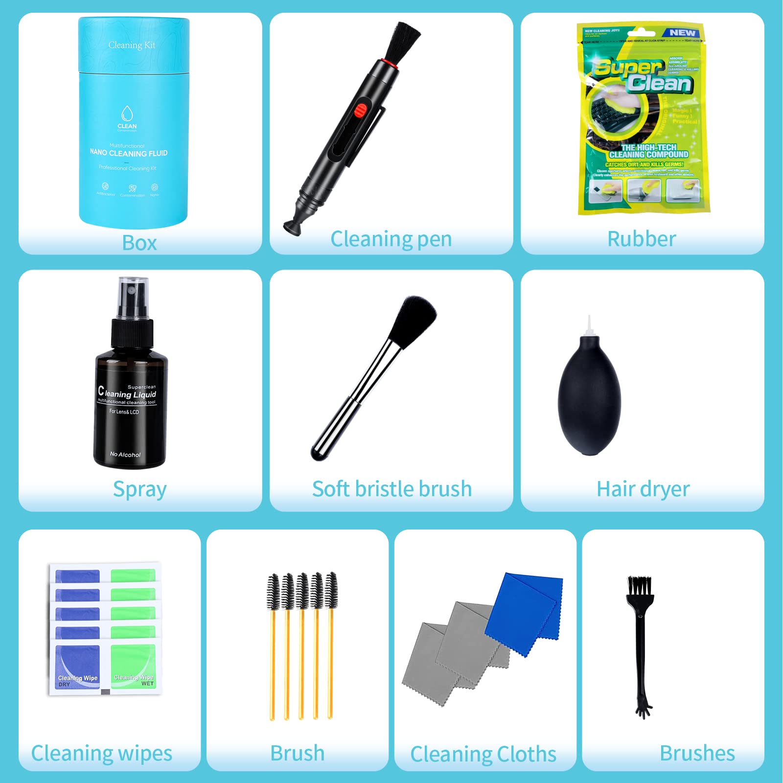 AKIKI VR Headset Cleaning Kit, Lens Cleaner kit for Meta/Oculus Quest 2 Quest RiftS HTC Vive Pro Cosmos Elite Valve Index PS4 VR Pimax Pico VR Headset,Microsoft HoloLens,Cameras,Optical Lens Dust