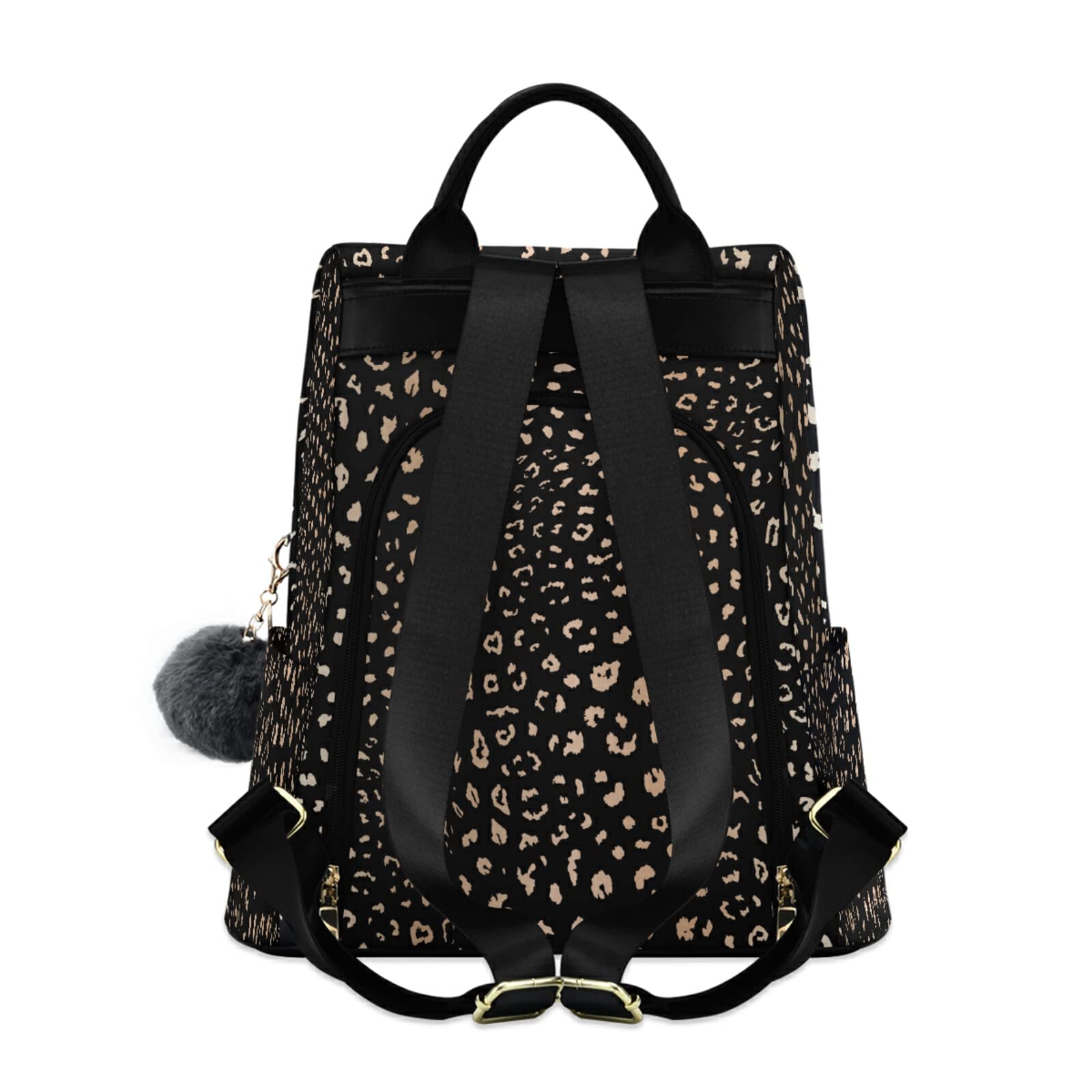ALAZA Gold Leopard Spot on Black Large Women's Fashion Casual Backpack Purse Shoulder Travel Bag