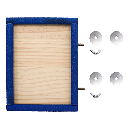 Bird Wooden Perch Stand, Bird Feeder Toy, Natural Wooden Bird Cage Accessories, Paw Grinding Standing Perch with Rough Quartz Sand Surface for Parrot, Parakeet, Budgies, Cockatiel, Rats(Blue)