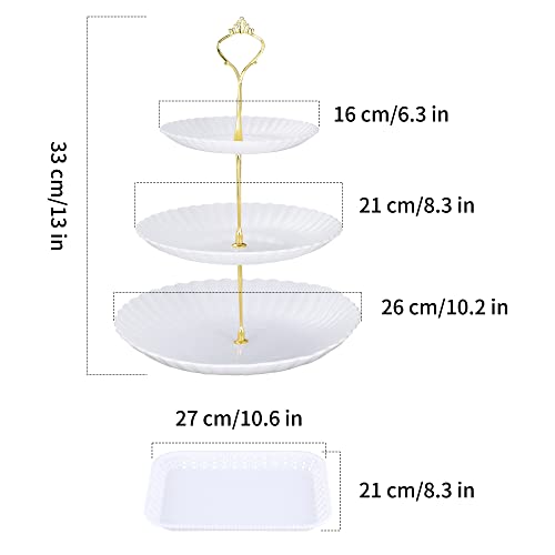 Ctfflhhy 6pcs Cupcake Stand Set with 2 3 Tier Cake Stand + 4 Square Plastic Serving Trays for Wedding Birthday Party