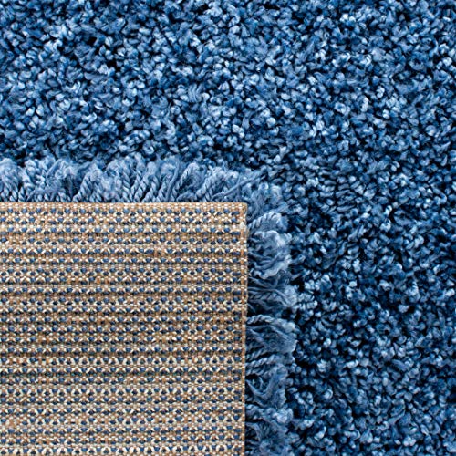SAFAVIEH Evolution Shag Collection 4' x 6' Blue EVO520M Solid Non-Shedding Living Room Bedroom Dining Room Entryway Plush 1.8-inch Thick Area Rug