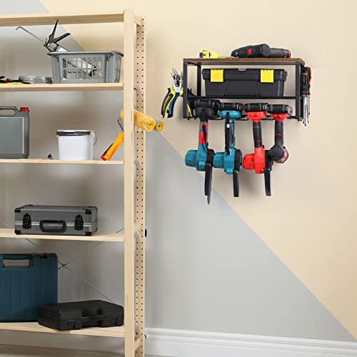 BTY Power Tool Organizer, Drill Holder Wall Mount, Heavy Duty Power Tool Storage Rack with 4 Hanging Slots, Cordless Tool Organizer for Garage