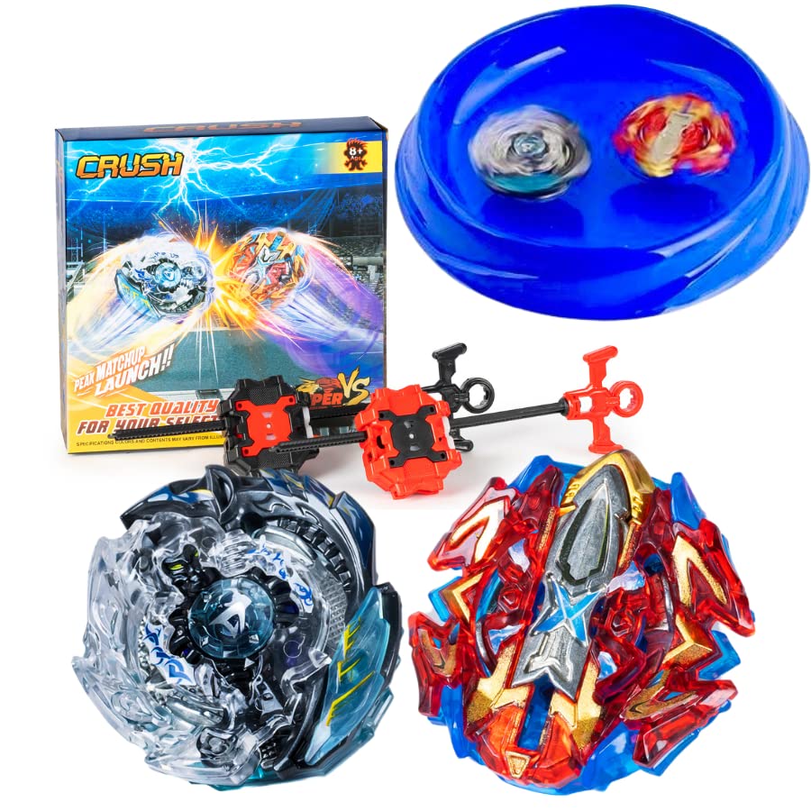 Crush Bey Battling Blades Starter Set | 1 Arena, 2 Launchers, 2 Burst Tops (Killer Deathscyther B-85, Doomscizor & Xcalibur)