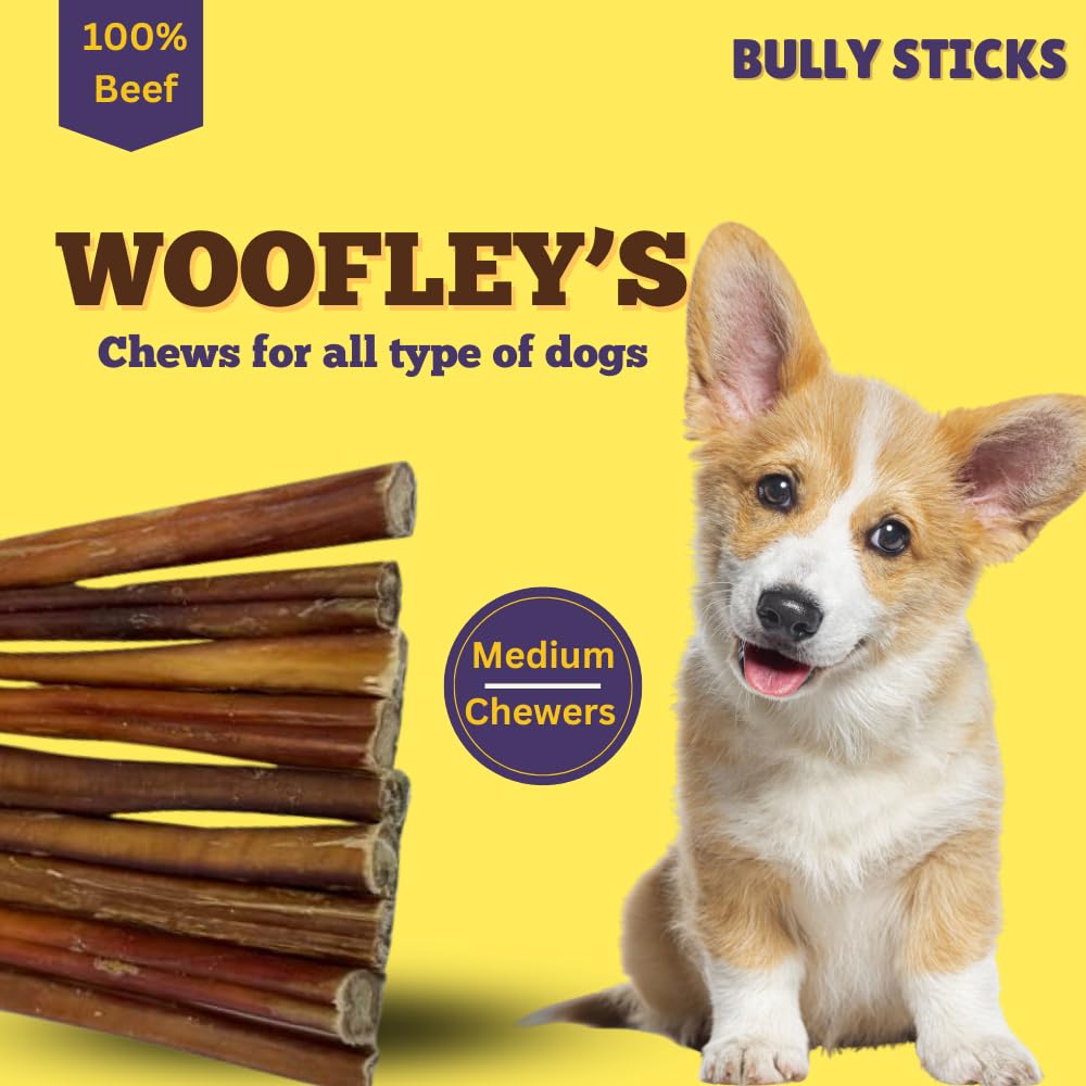 Woofley's 6" Regular Sized Buffalo Bully Sticks - (25 Count) - Bully Sticks for Dogs - Long Lasting Bully Stick Dog Chews
