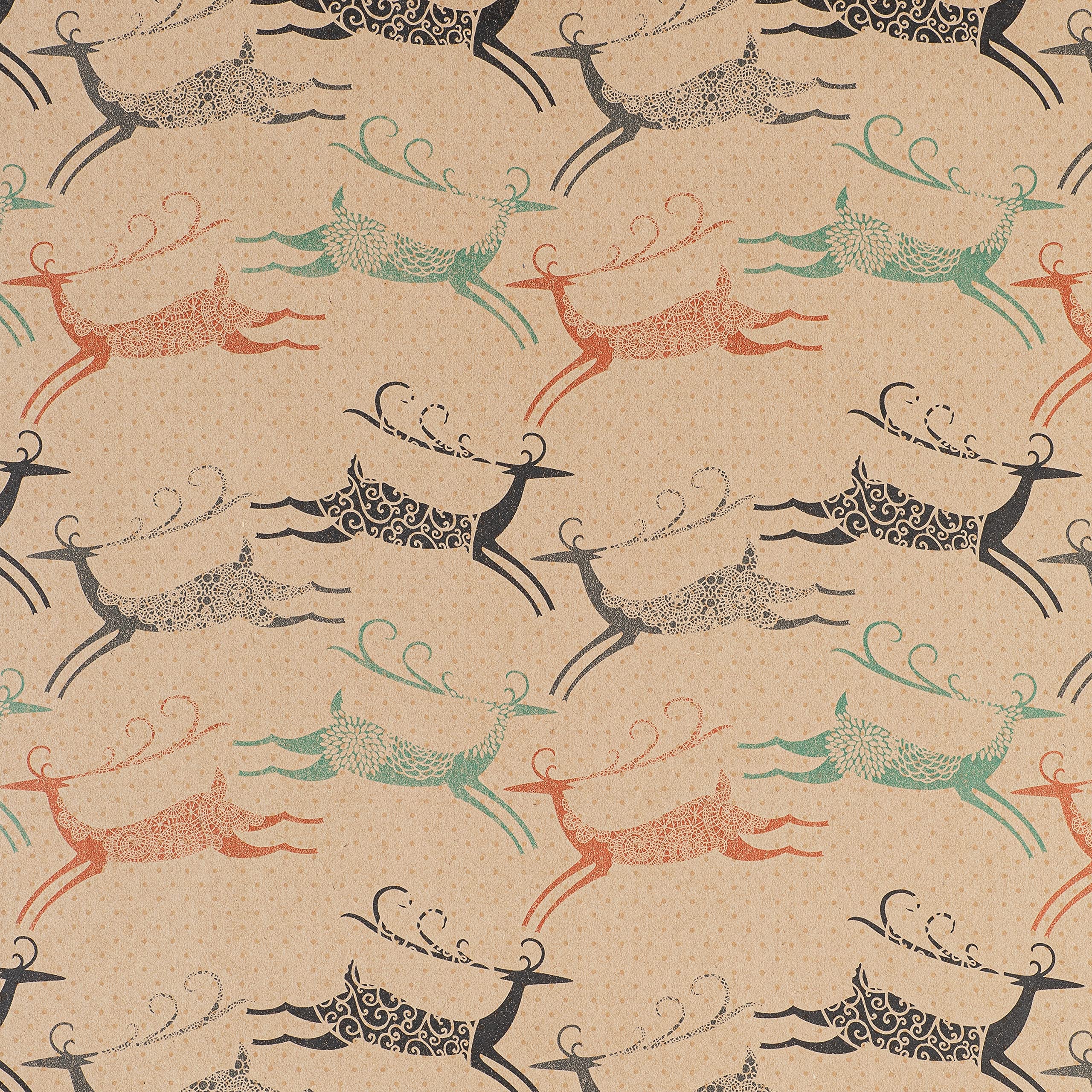 K-Kraft Elegant Christmas Wrapping Paper (Snow Birds-Deer-Ice Flowers/Printed Brown Kraft) 30" x15 Feet, 112.5 Square Feet Total with Tape and Tags