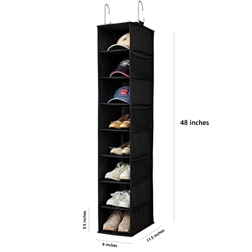 Berdeng Hanging Shoe Organizer for Closet with Side Mesh Pockets,Hat Racks for Baseball Caps,Shoe and Hat Holder & Storage,8-Shelf,Black,1 pack