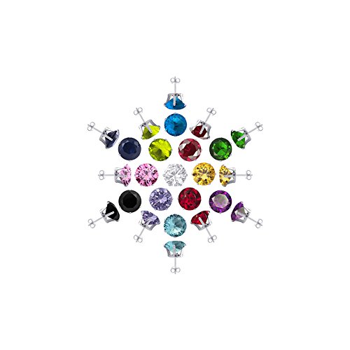 4mm Round Cubic Zirconia Birthstone Post Back 925 Sterling Silver Stud Earrings for Women Set for 13 Colors