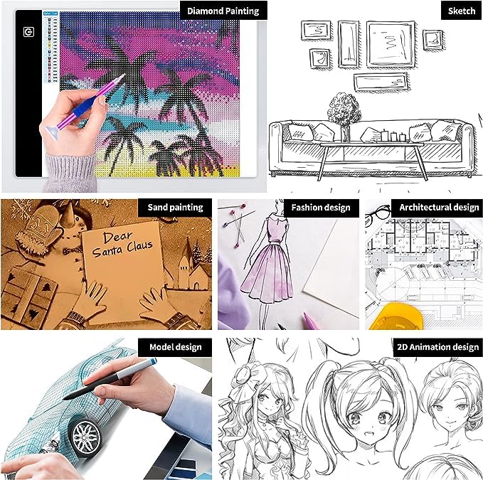 A3 LED Light Pad for Diamond Painting,Ratukall Diamond Art Light Board Kit,Adjustable Brightness Light Box for Tracing with Diamond Painting Accessories and Tools Includes Storage Case, Pens,Stand