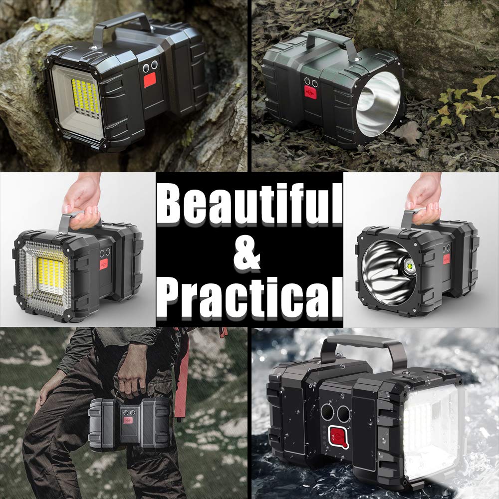 AlpsWolf Rechargeable Flashlight, LED Spotlight Flashlight 10000 Capacity 1200LM 20h Ultra-Long Standby 3+4 Lights Modes Camping Flashlight Waterproof with USB Output as a Power Bank