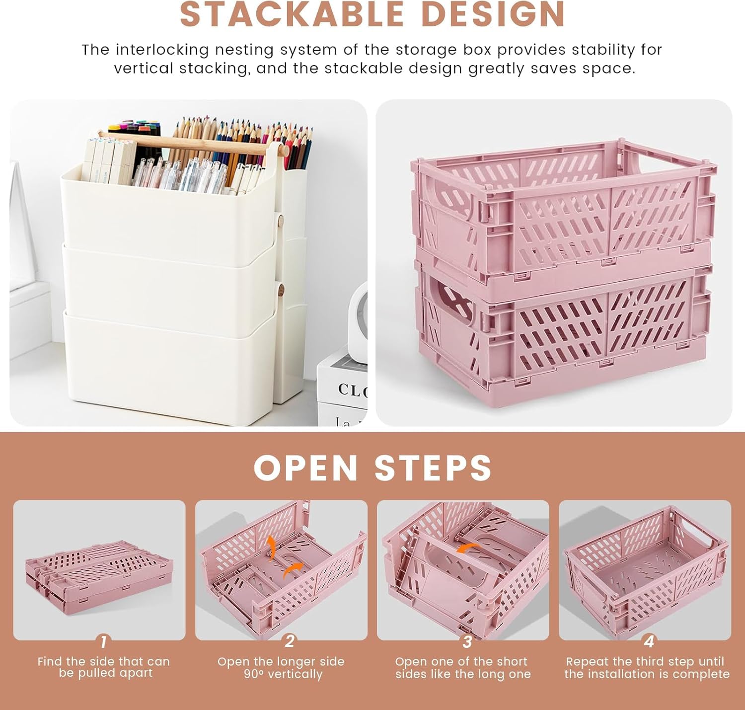 akisey 3 Pack Craft Organizers and Storage, Portable Plastic Art Caddy with Handle & 2 Foldable Art Supply Storage Box, Art Bin Craft Storage Organizer with Divider