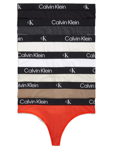 Calvin Klein Women's 1996 Cotton Modern Thong Panties, Multi-Pack, Black/Charcoal Heather/White/Natural Gry/Mudstone/Snow Cone/Hazard