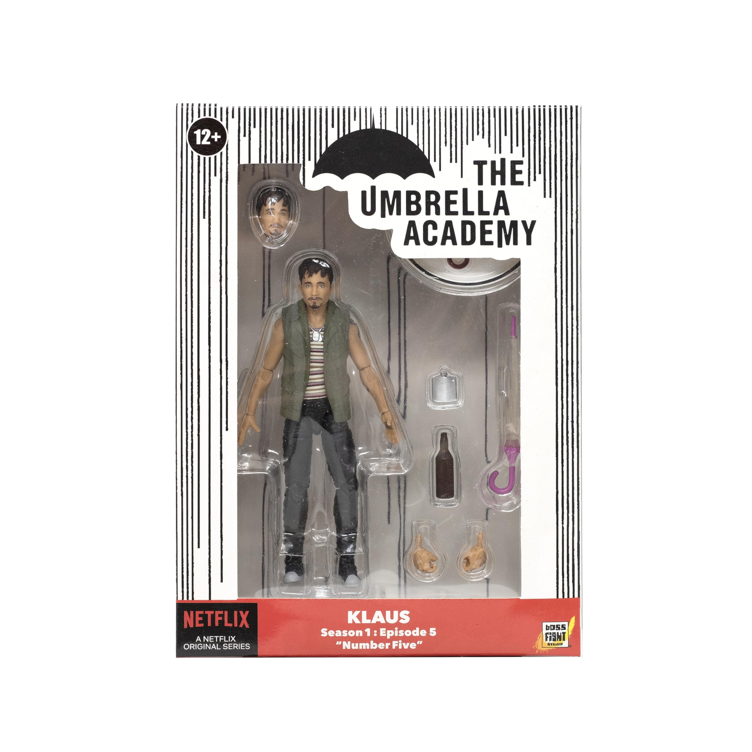 Boss Fight Studio Umbrella Academy Klaus Hargreeves, Number Four Action Figure – H.A.C.K.S., Highly Articulated Collectible & Customizable Figurine with Interchangeable Parts & Accessories – 1:18