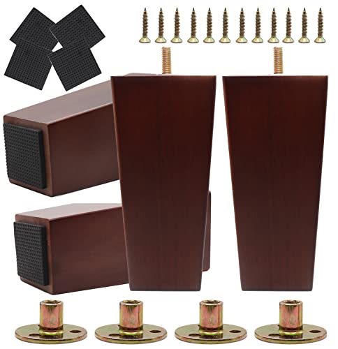 cSeao 4-Pack 6 Inches Wood Furniture Legs, Couch Legs, Sofa Legs, Mid Century, with 5/16 inch Bolts for Couch Ottoman Loveseat Coffee Table Cabinet
