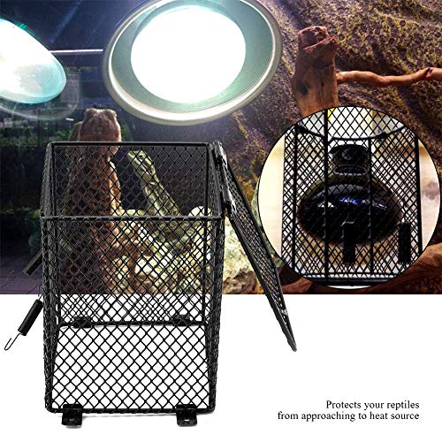 Fdit Pet Reptile Anti-Scald Lamp Mesh Cover Round Square Day Night Ceramic Light Bulb Heating Lampshade(Cubiod Shape)