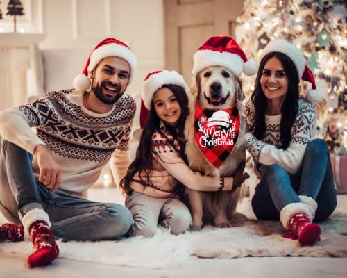 Buffalo Plaid Christmas Dog Bandanas, Double-Sided Use Triangle Bibs Kerchief,Dog Scarf with Merry Christmas Snowflakes for Small Medium Large Dogs Cats Pets,2 Pack
